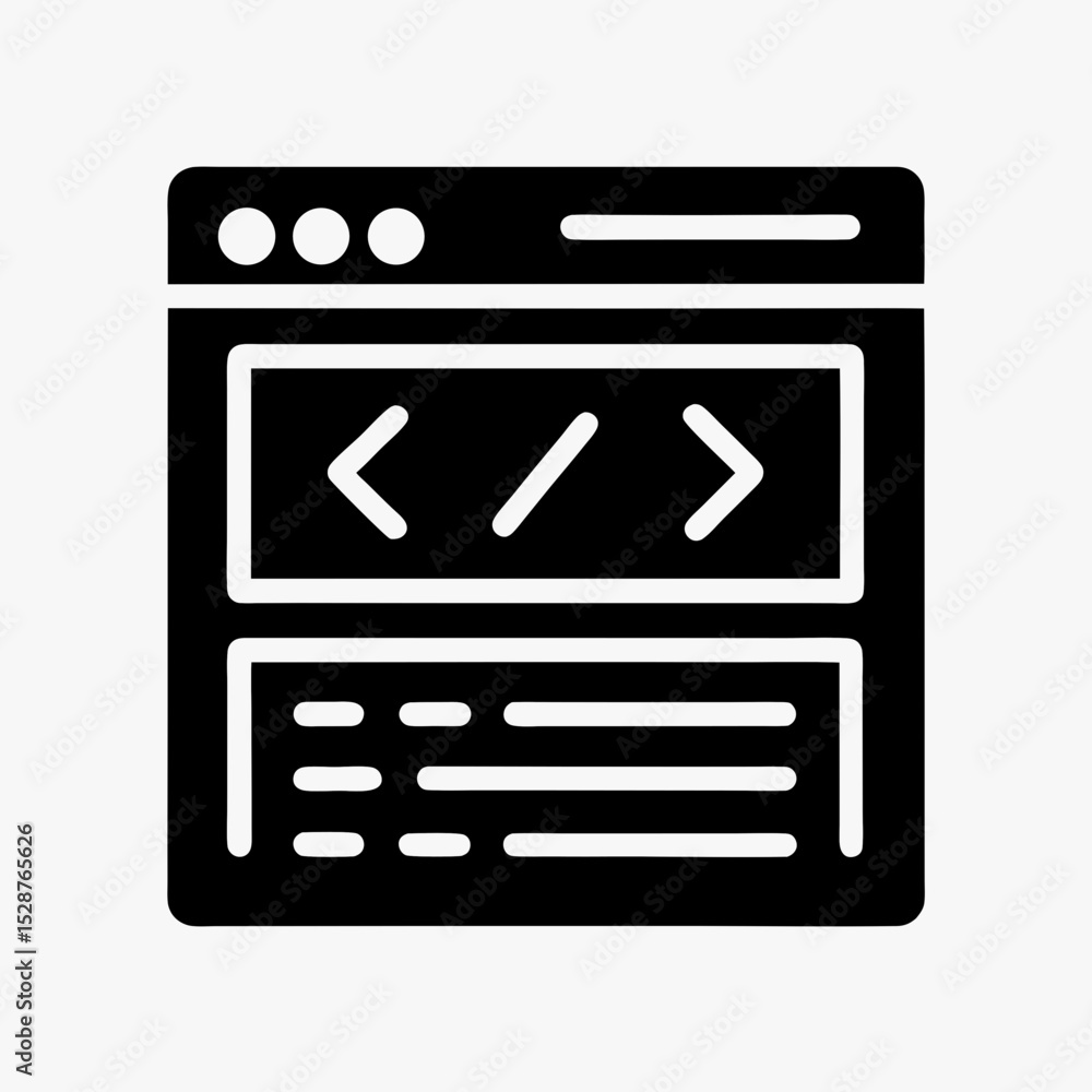 Black and white web page icon with code brackets representing ...