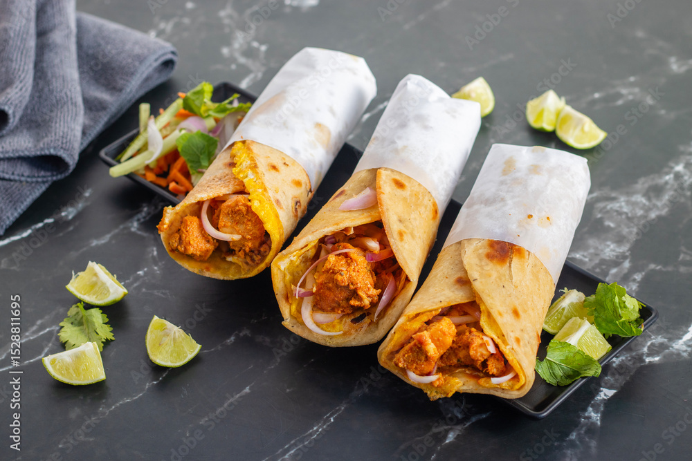 Стоковое фото «Egg chicken roll is a popular street food made with a ...
