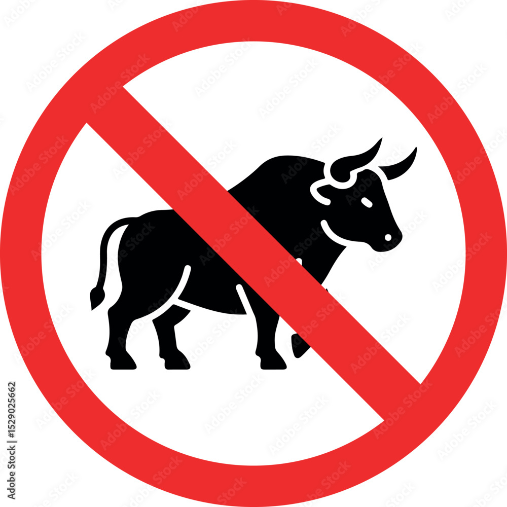 no bull icon vector, aggressive animal not allowed symbol, bull ...