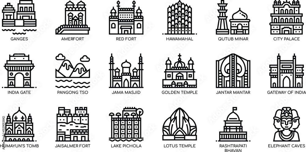 Iconic Landmarks of India A Collection of 18 Line Art Illustrations ...