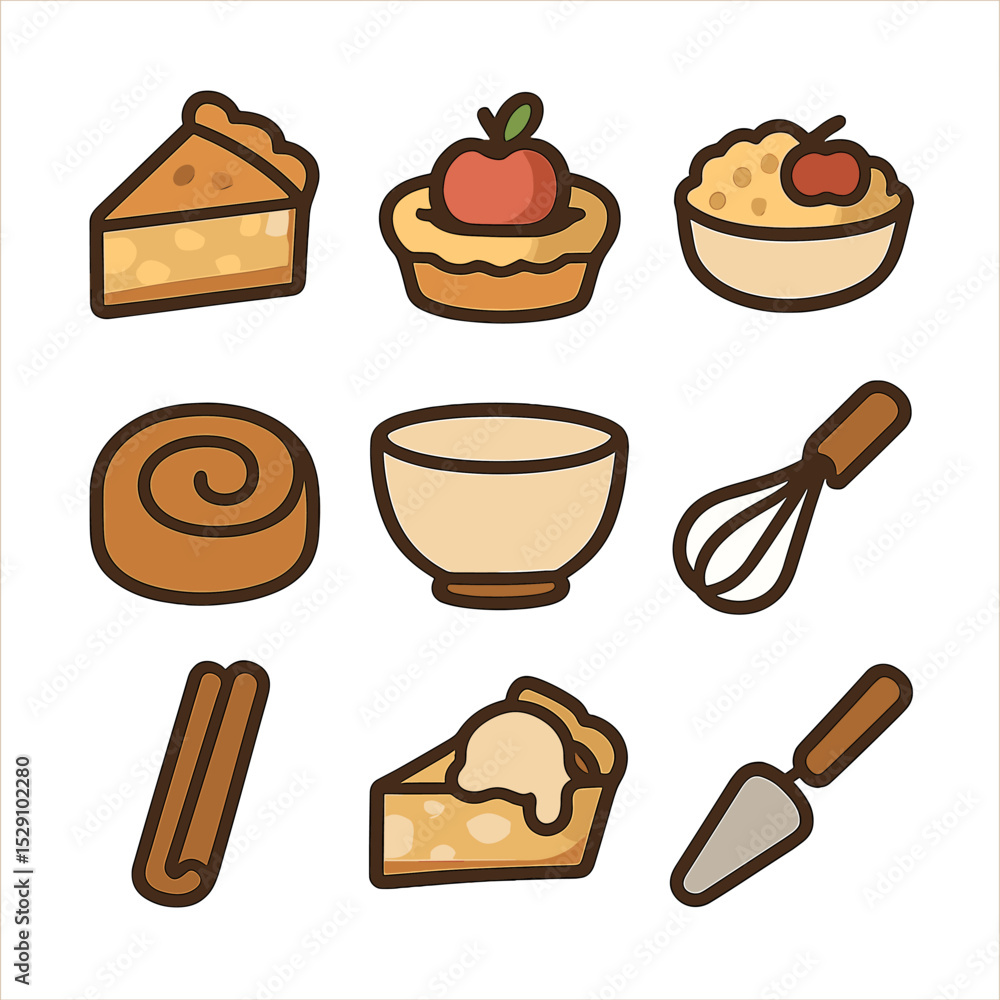 Apple Dessert Icons. Flat icon set of apple desserts and baked goods ...