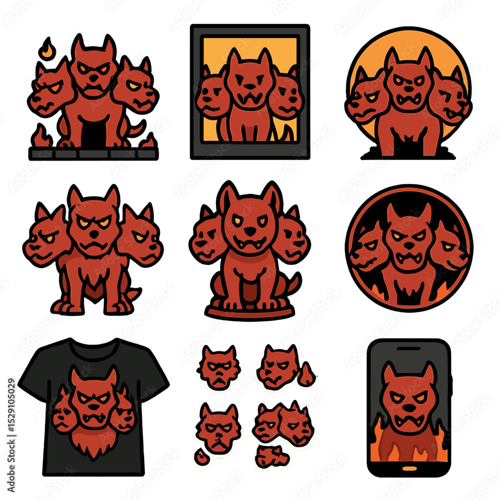 Vector de Stock Cerberus Icon Grid. Flat icon set of Cerberus in pop ...