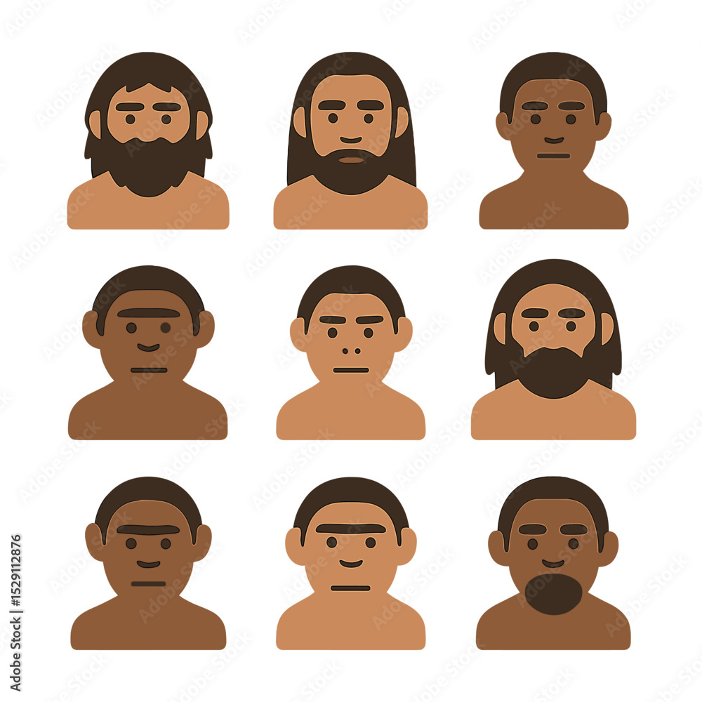 Vector de Stock Extinct Hominins Icons. Flat icon set of extinct ...