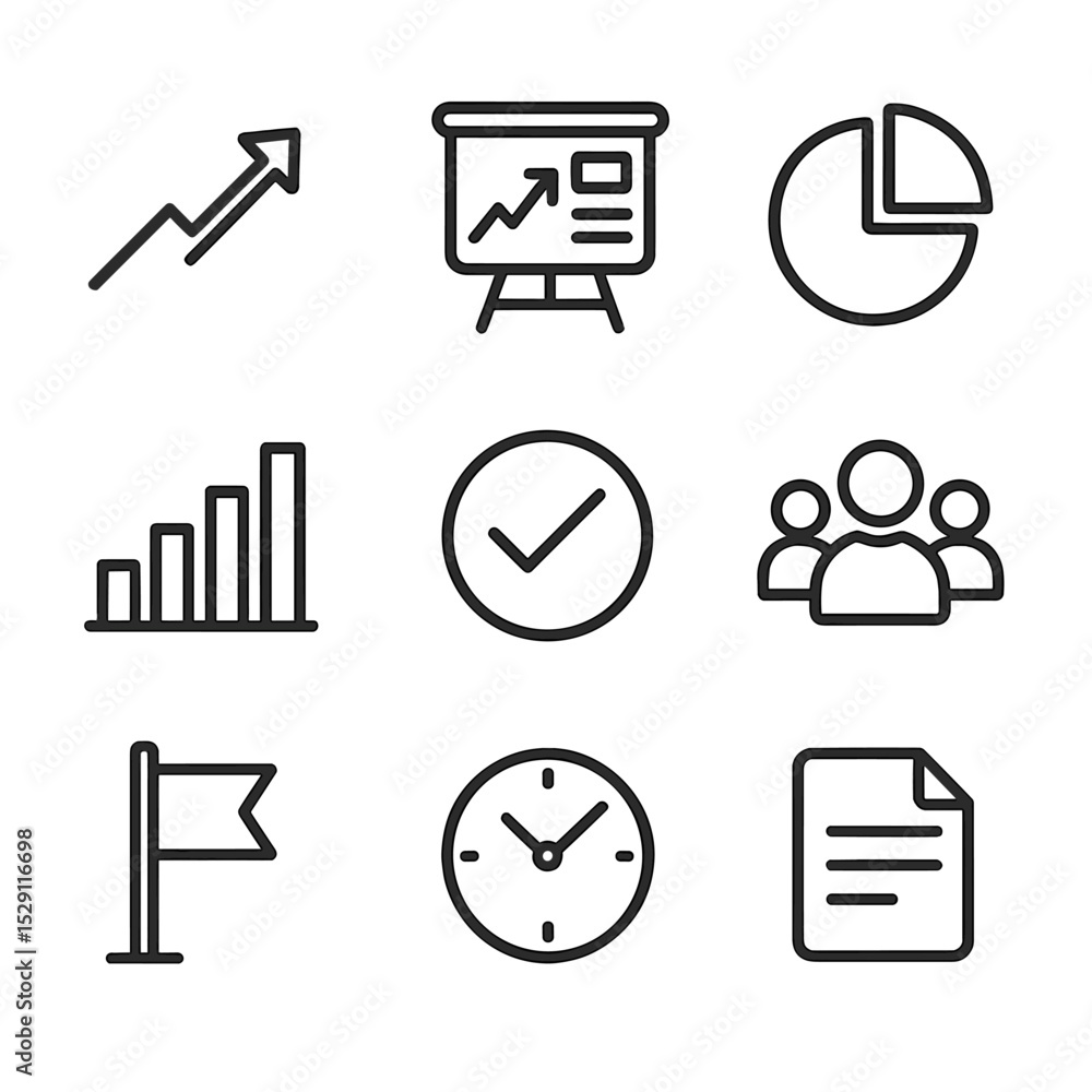 Stock-Vektorgrafik „Progress Meeting Icons. Outline icon set of ...