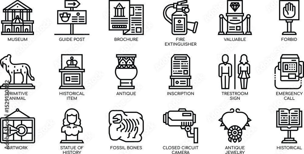 Museum Exhibit Icons A Comprehensive Collection of Line Art Graphics ...