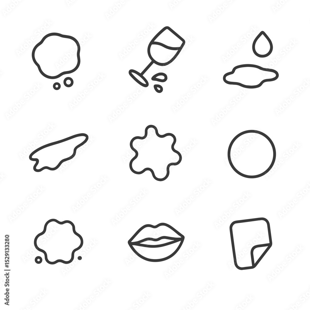 Stain Removal Icons. Outline icon set of stain removal techniques ...