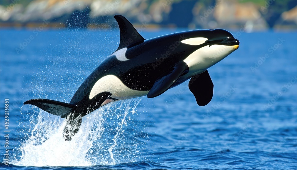Magnificent orca whale breaching ocean surface in a dazzling display of ...