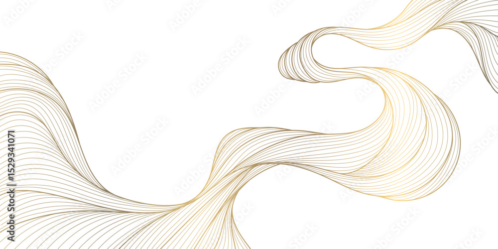 Vector line golden wave on white background, abstract flow shape, water ...