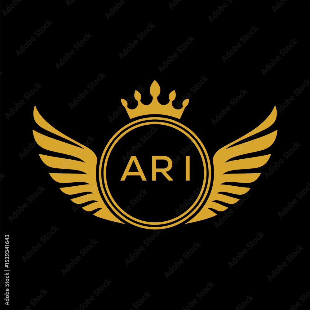 Image vectorielle Stock ARI Royal Golden Wing Logo with Crown and ...