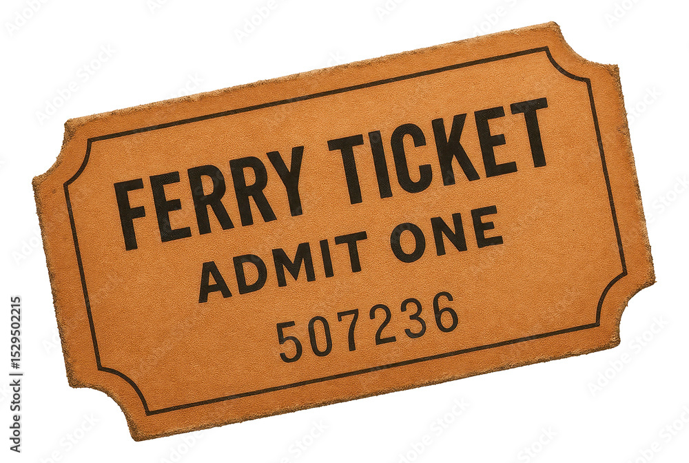 Vintage-style ferry ticket with admission details and serial number on ...