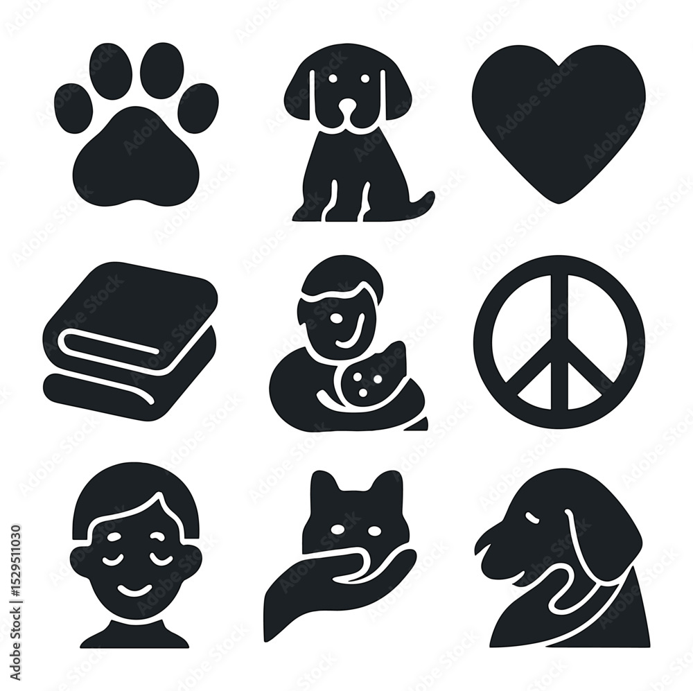Therapy Animal Icons. Solid, filled icons set of healing with therapy ...