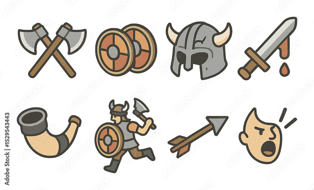 Stock-Vektorgrafik „Viking Battle Concept isometric set. Battle axe ...