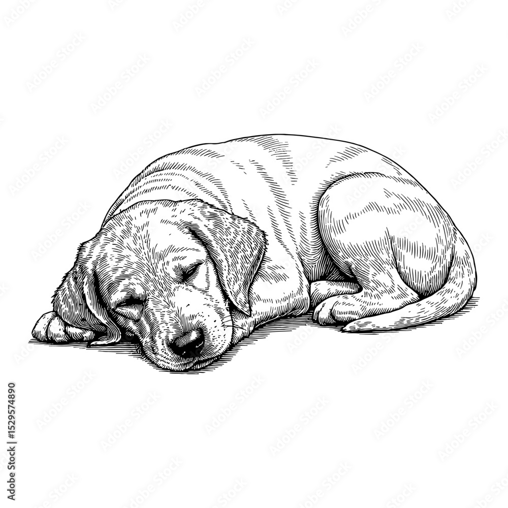 Cute Puppy Sleeping Curled Up Peacefully with Closed Eyes Engraved ...