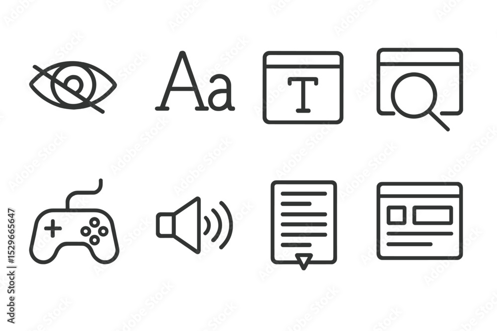 Accessibility Icons. Line style icons of accessibility: low vision icon ...
