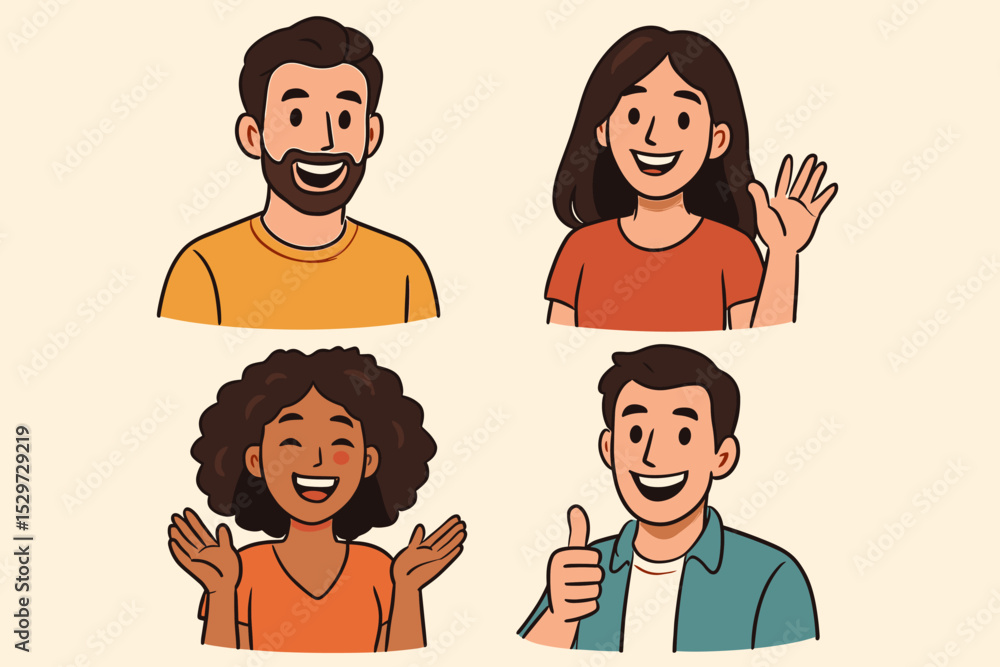 Set of diverse people portraits. Happy cartoon characters collection ...
