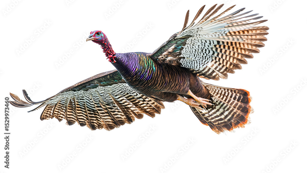 A wild turkey in flight, isolated on transparent background Stock Photo ...