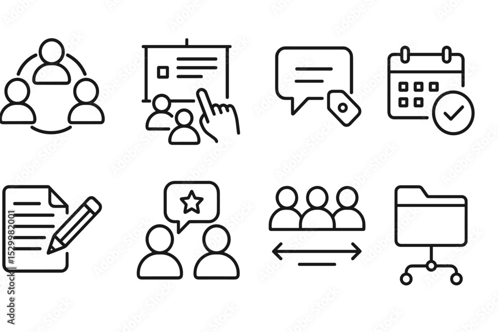 Collaboration Icon Set. Line style icons of collaboration: team hub ...