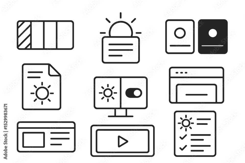 เวกเตอร์ Stock Light Theme Icons. Line style icons of light theme ...