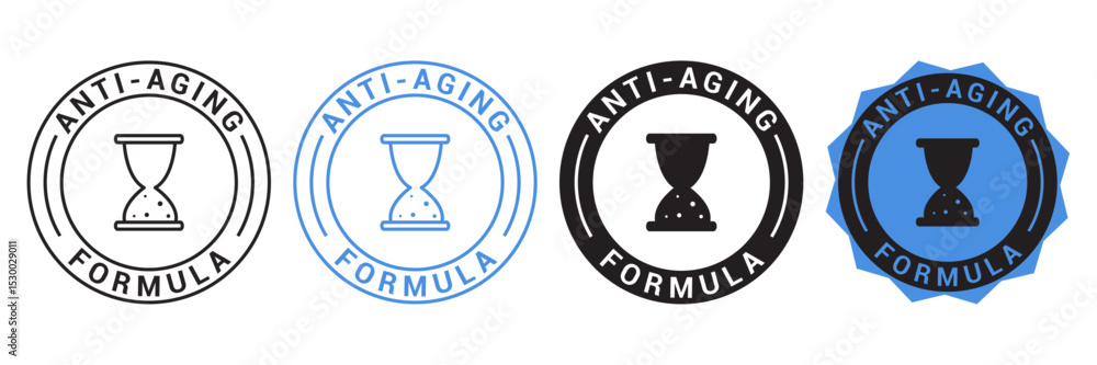 Anti-Aging Formula Badge Icons Set – Hourglass Symbols for Skincare and ...