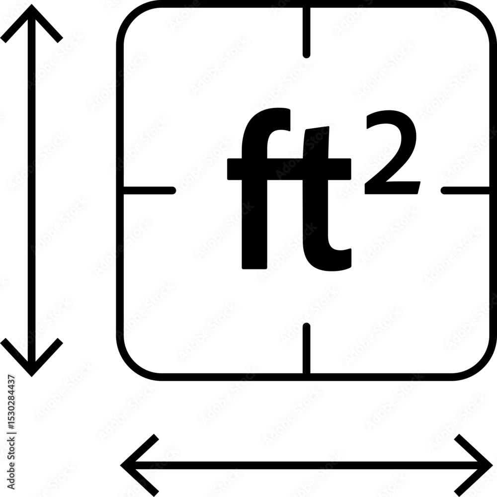 Real estate square feet icon with FT2 symbol. Flat area or space ...