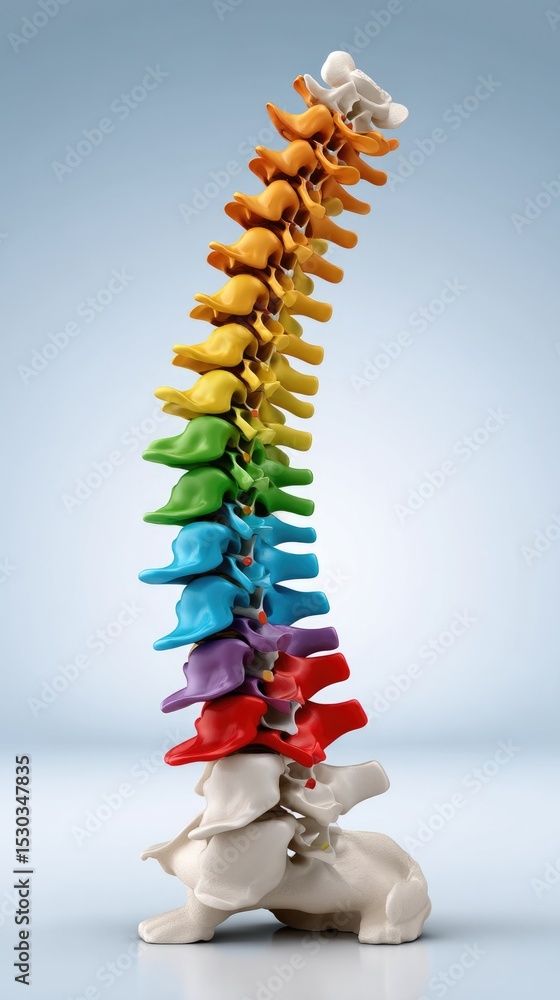 Diagram of the human spine showing the five main regions: cervical ...