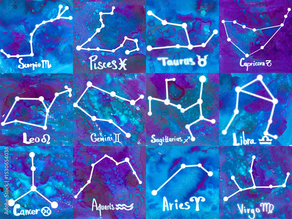 Stock-Illustration „Astrology watercolor set of zodiac sings ...