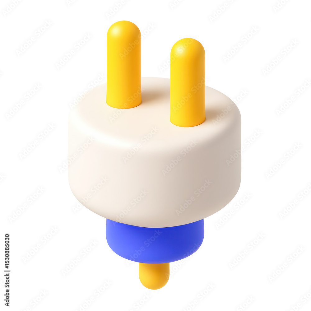Cartoon plastic style electric plug icon floating on a transparent ...
