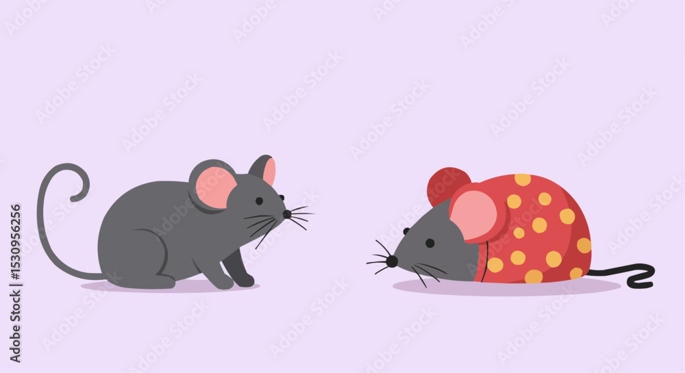 Two adorable mice in a lovely design, one in gray color, another one ...