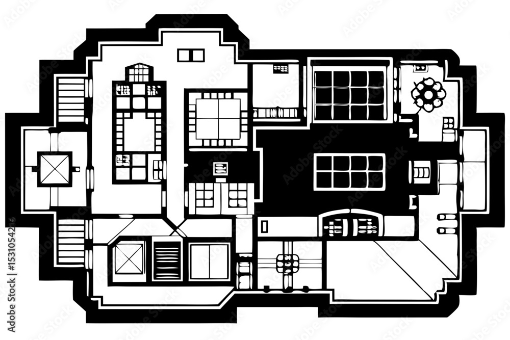 Detailed Architectural Floor Plan Mansion Blueprint Design, floor, plan, blueprint, mansion ...