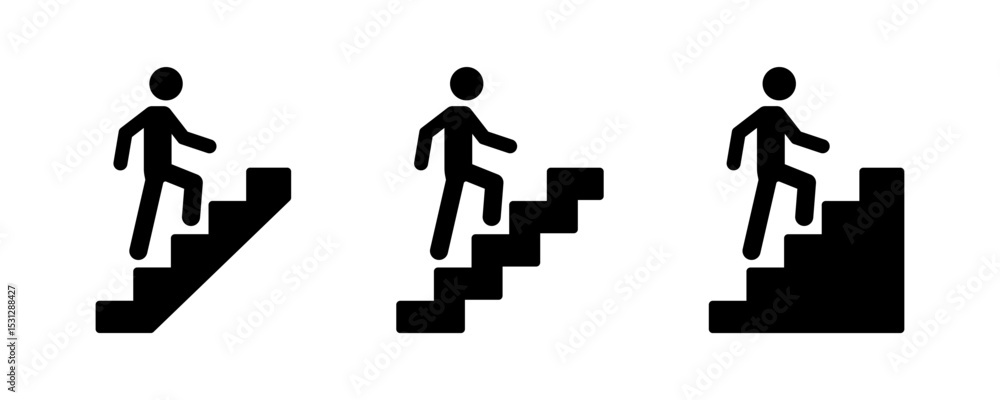 Stairs icon. Walking up staircase or stairs sign. Man climbs the stairs ...