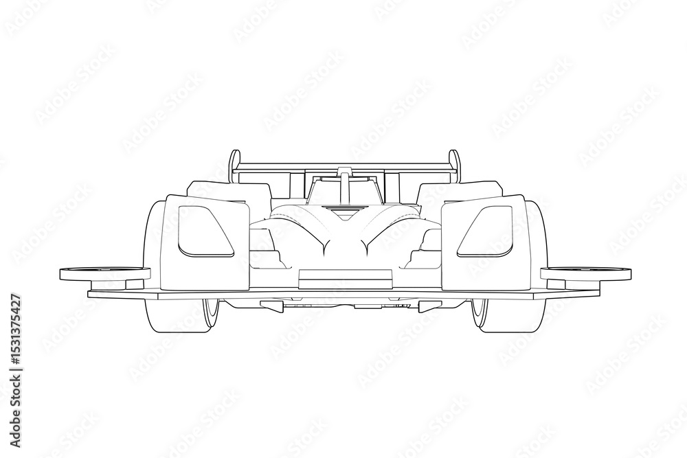 Mini 4WD Race Car Wireframe Illustration: Technical Drawing Line Art of ...
