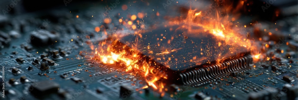 Circuit Board Experiences Malfunction With Burning Sparks on Left Side ...
