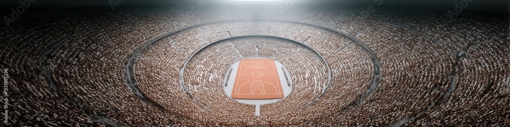 Overhead View of Packed Circular Basketball Arena with Fans and ...