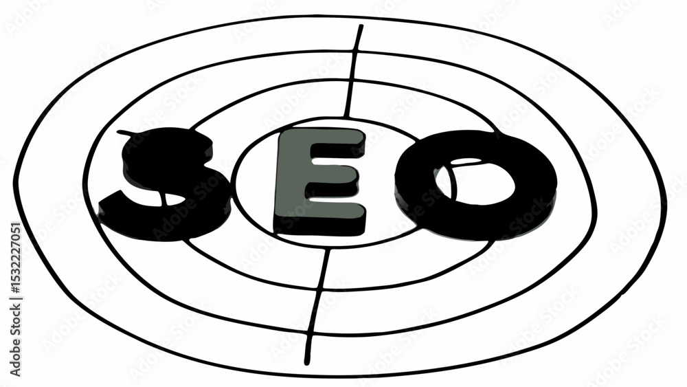 Vintage Black and White SEO target with bold letters and concentric ...
