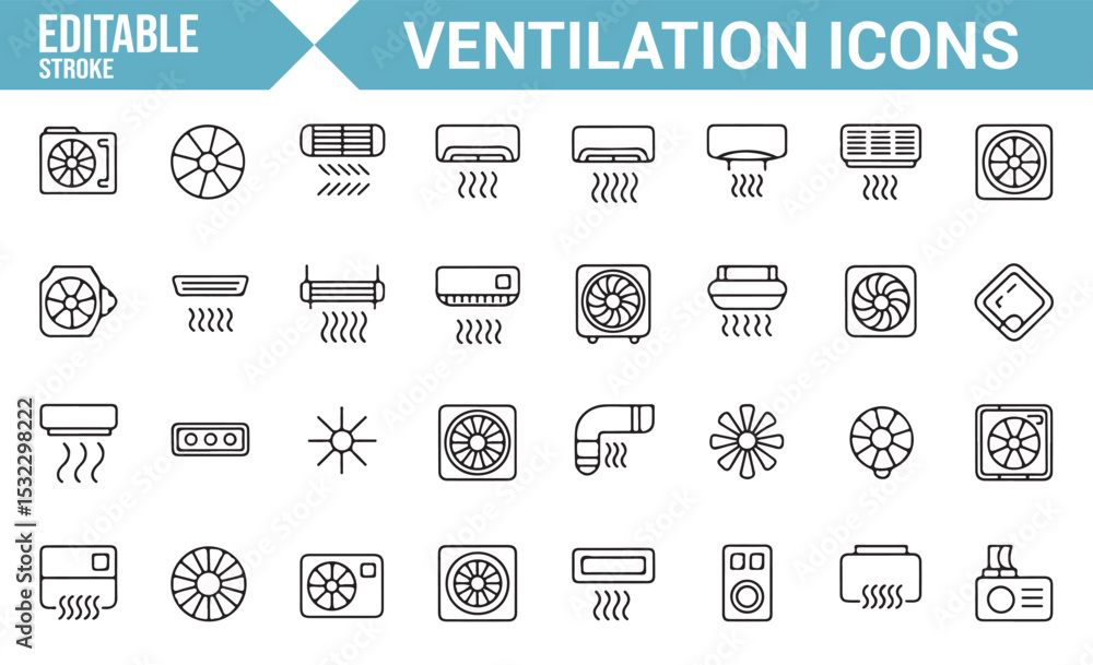 Icon Collection for Air Ventilation and AC Systems | Editable HVAC ...