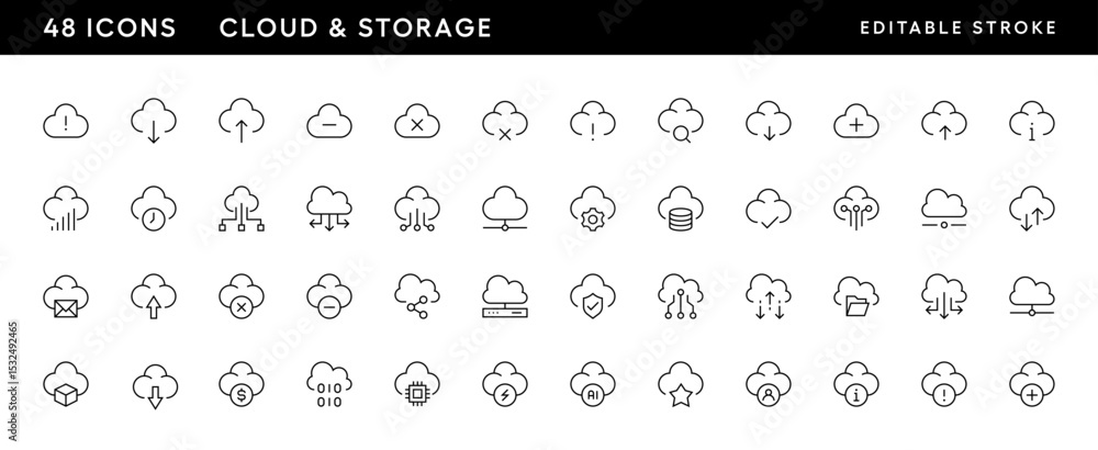 Icons. Cloud icon collection. Storage icon set. Information technology ...