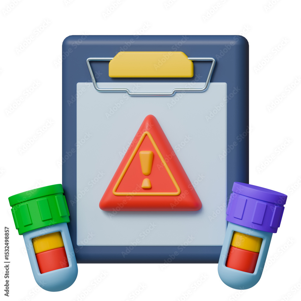 3d icon of clipboard with blood collection tubes symbolized critical ...
