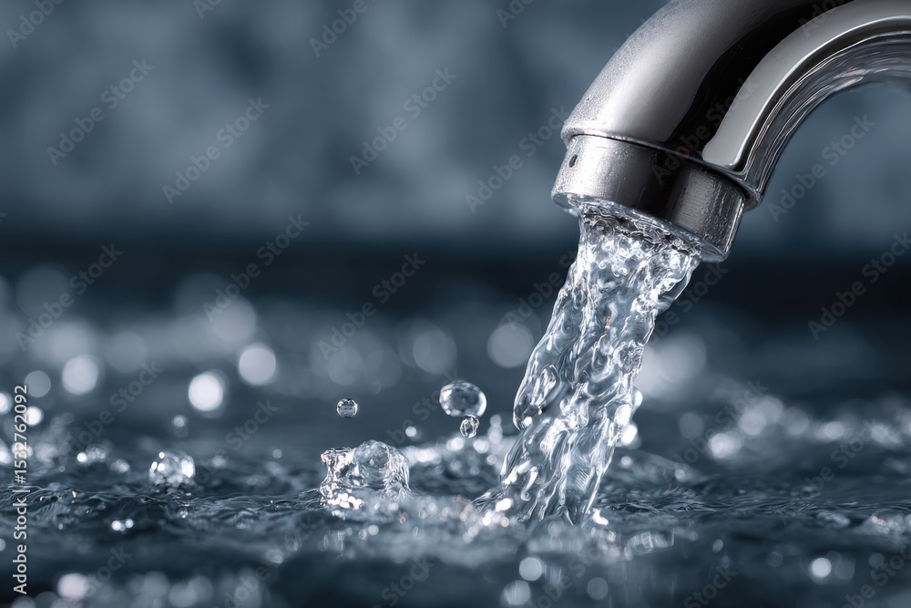 Water Flowing From Faucet in Macro Shot, Showcasing Cleanliness and ...