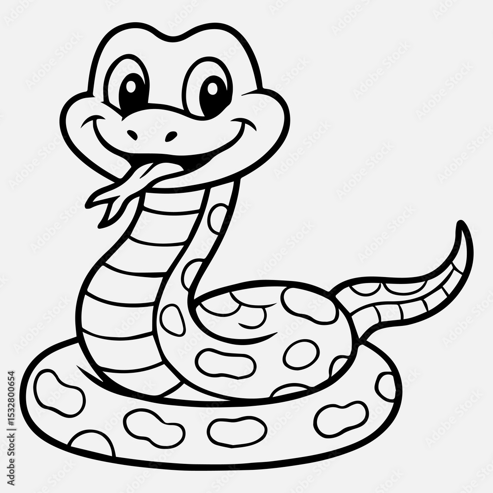Serpentine Smile A charming cartoon snake coils gracefully, its ...
