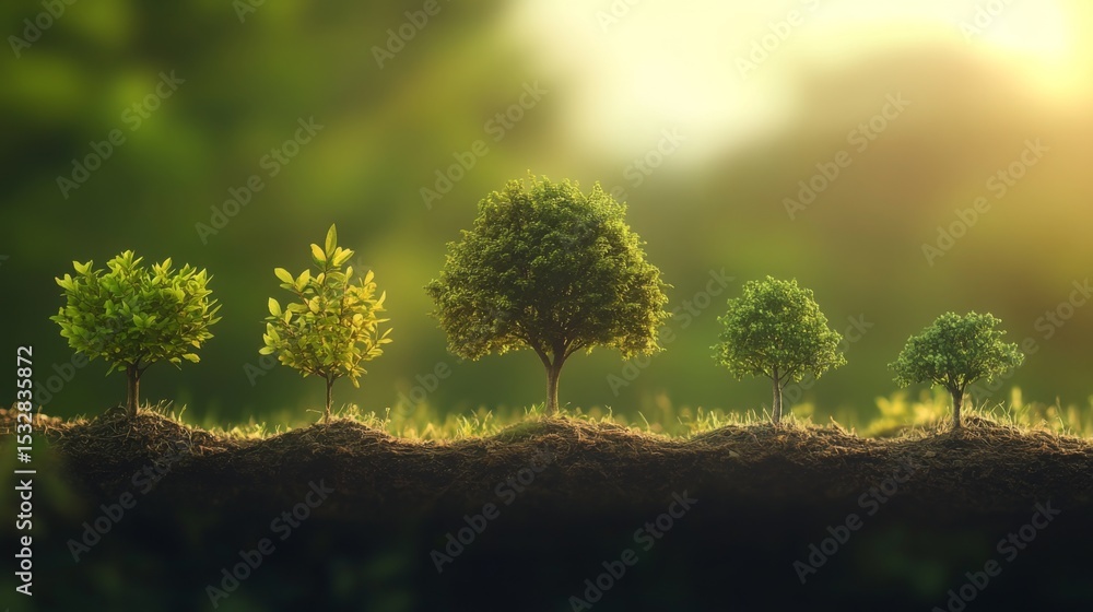 A time-lapse-inspired image showing different growth stages of a tree ...