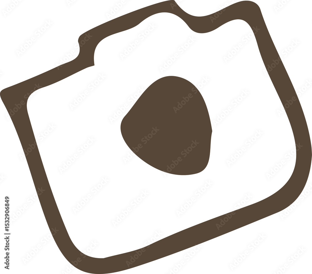 Stylized fried egg is showing freehand brown outline and filled yolk on ...