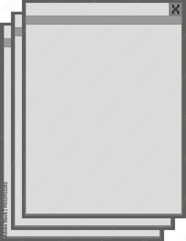 Stack of blank windows is being shown in flat design with close X ...