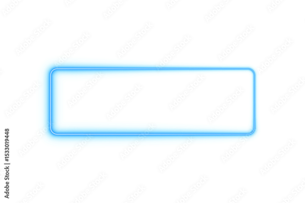 Blue neon rectangle frame with rounded corners glowing light border ...