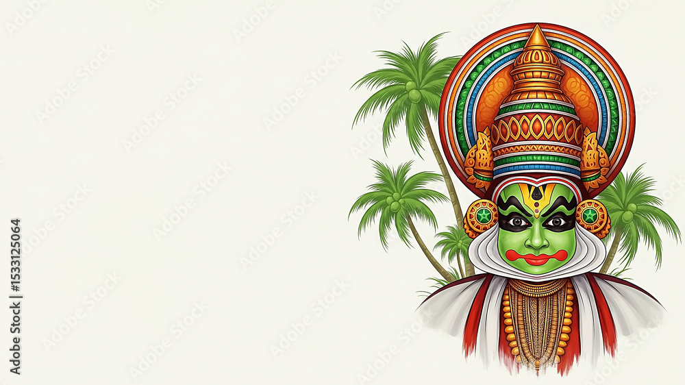 Kathakali Dancer Face with Coconut Trees – Artistic Cultural Canvas ...