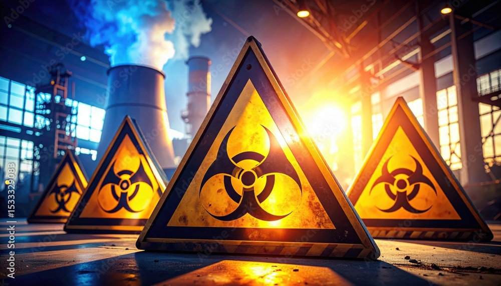 Industrial nuclear radioactive hazard warnings warning signs at power ...