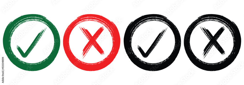 Hand drawn check tick mark icon set. x marks, checkboxes, and checklist ...