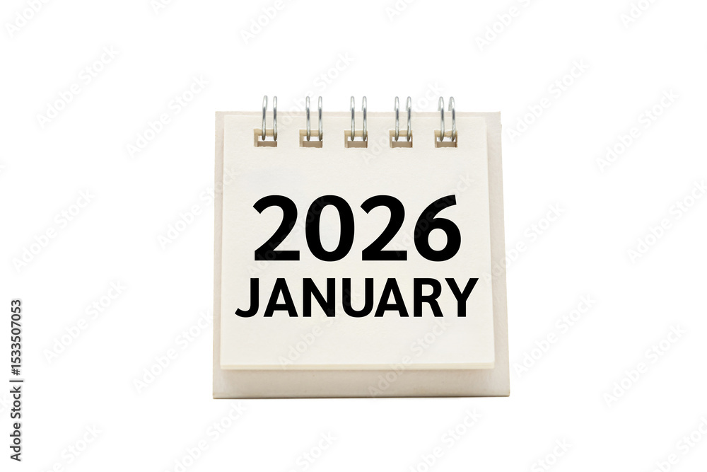 2026 JAN text on desk calendar with clipping path isolated on white ...