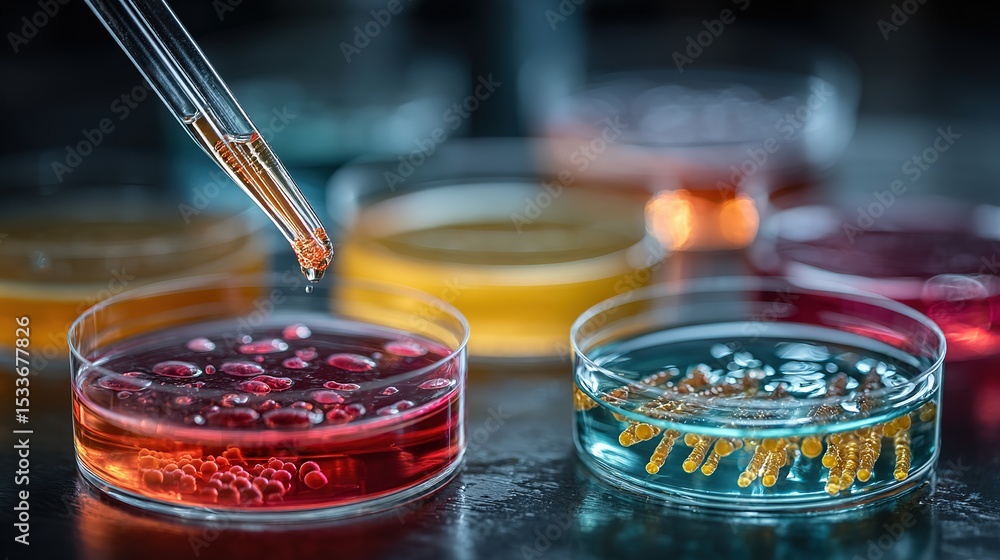 Growing bacteria in Petri dishes on agar gel. Scientific experiment ...
