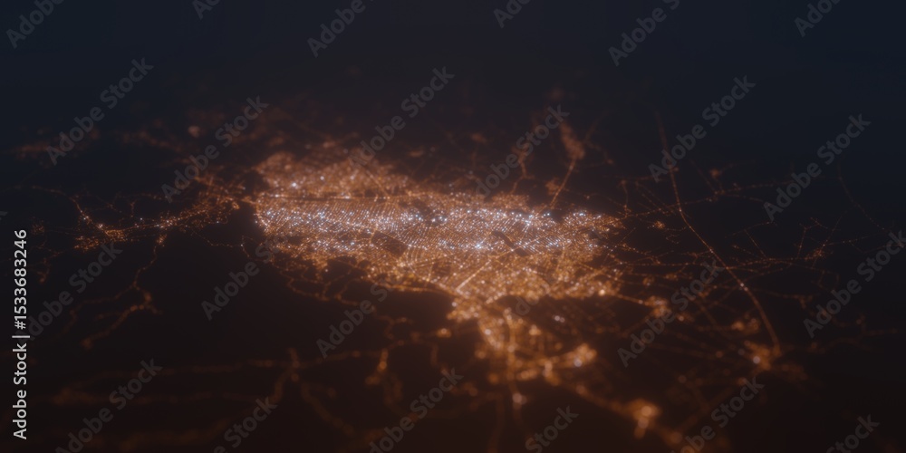 Street lights map of Mashhad (Iran) with tilt-shift effect, view from ...