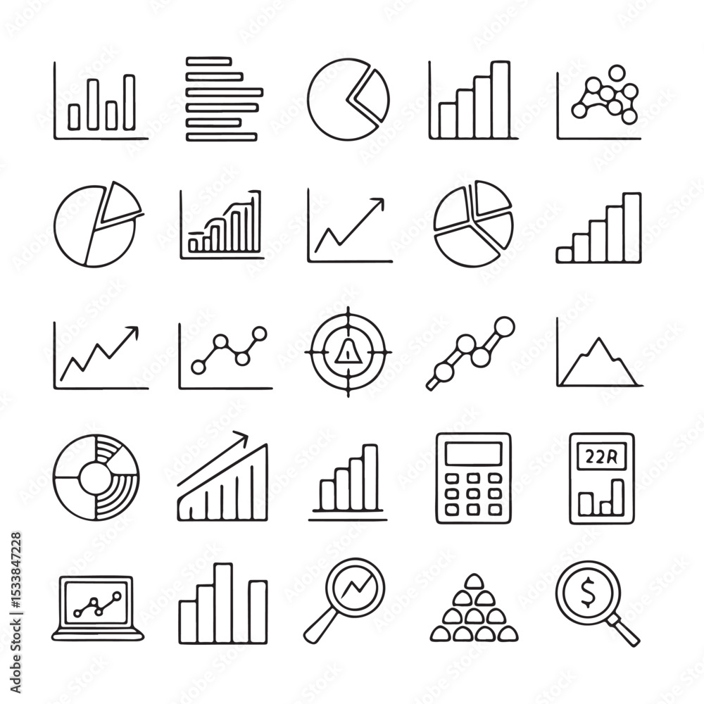 Data Analytics Vector Icon Set | Adjustable Line Weight | Chart, graph ...